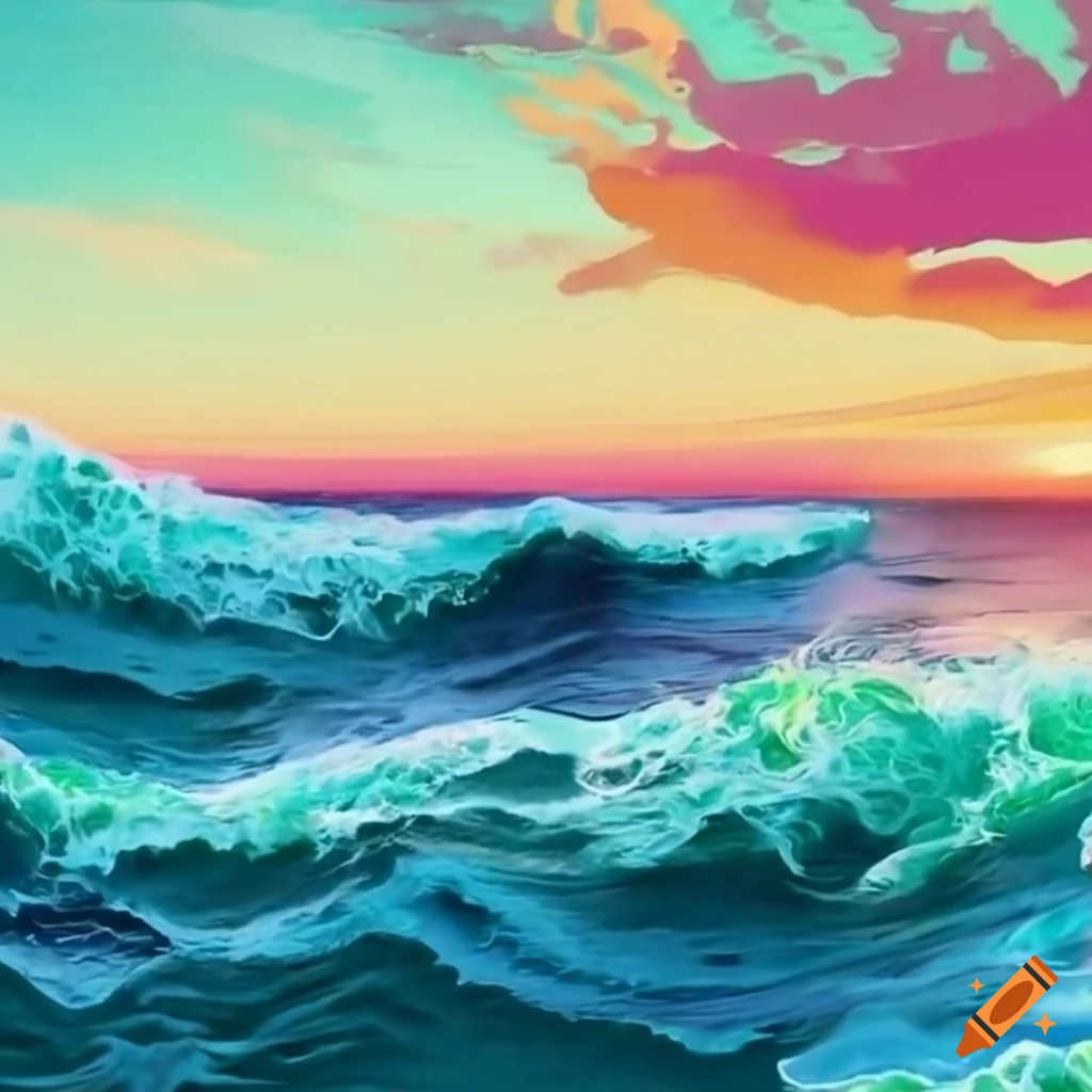 Vibrant waves crash at coast, maba studio's signature style