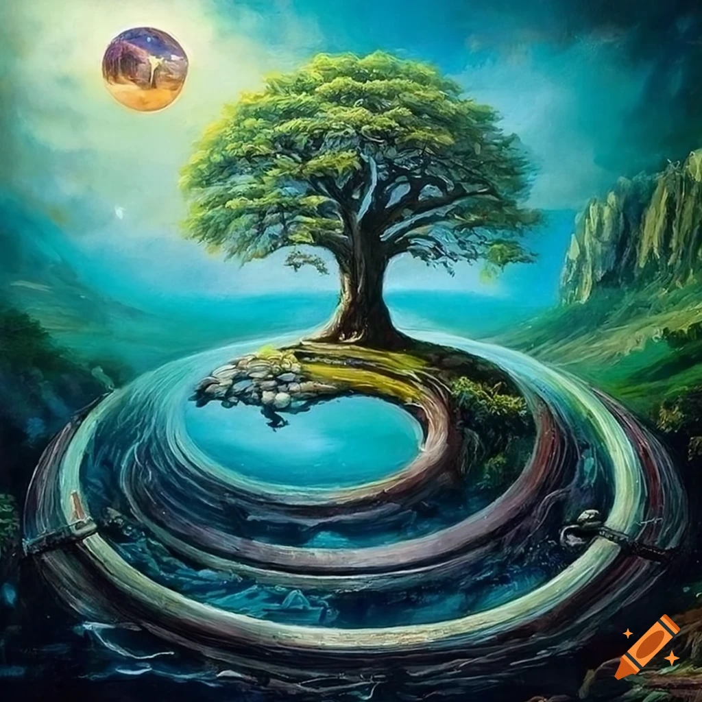 Very surreal illustration of an infinite tree of many magical infinite ...