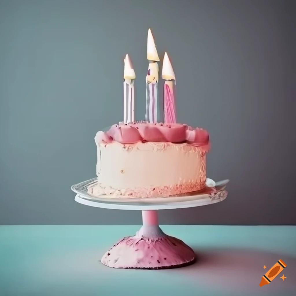 Room with table and birthday cake on it with grey wall on Craiyon