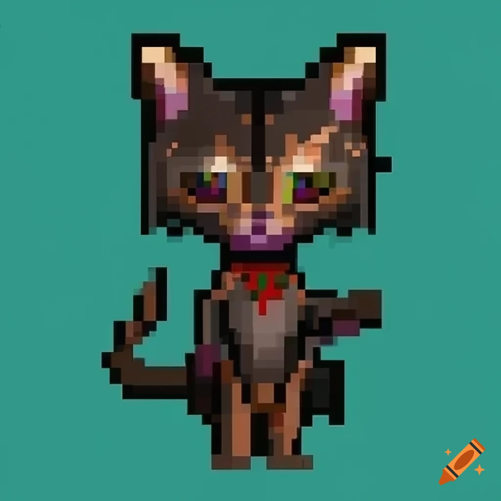 Pixel art of fierce detailed warrior cat that can be recognized