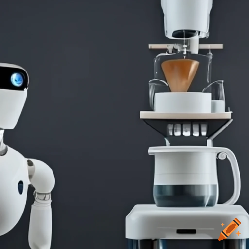 Can you create a simple image of a robot making coffee for a human