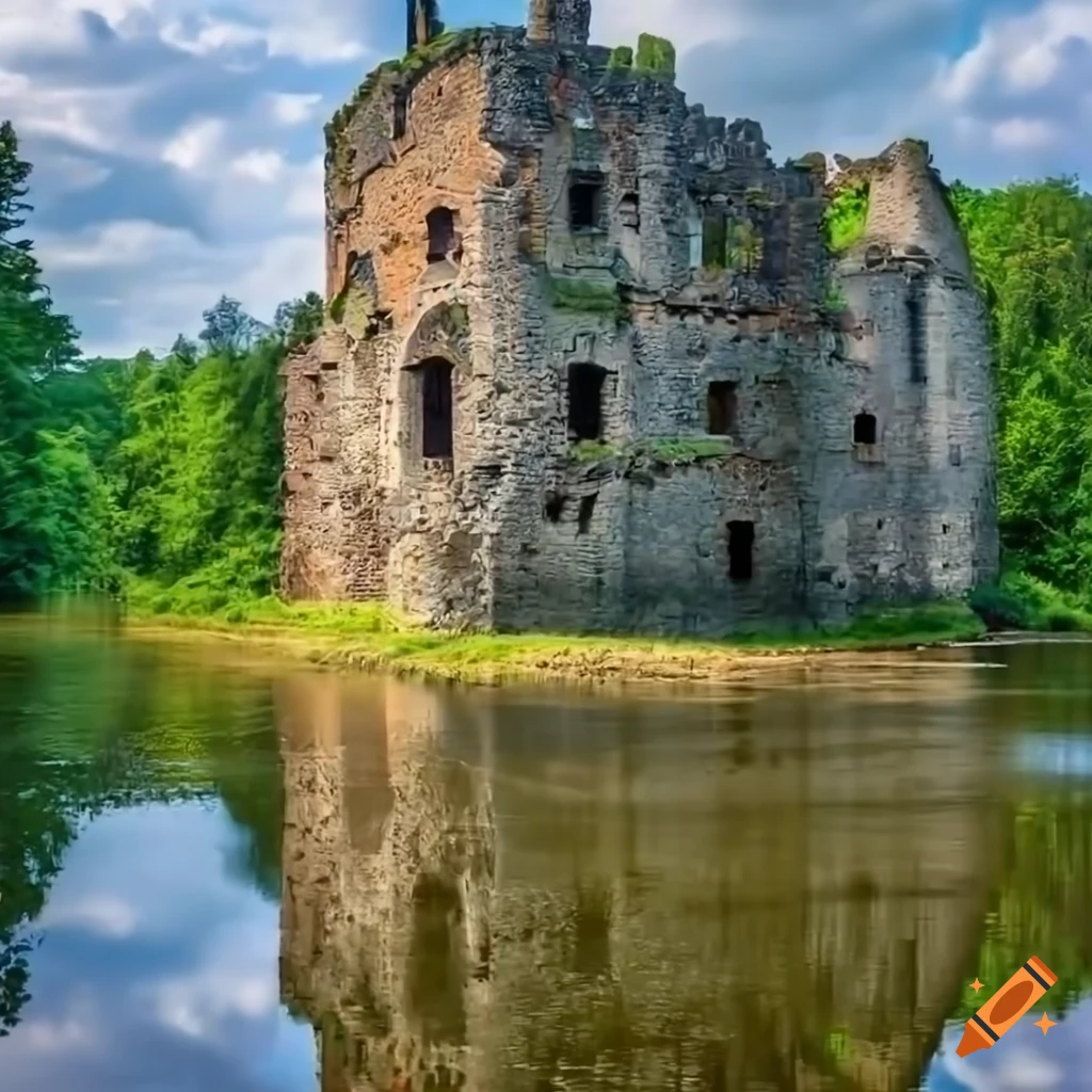 Castle ruins with a river and a forest nearby, 4k, high definition ...