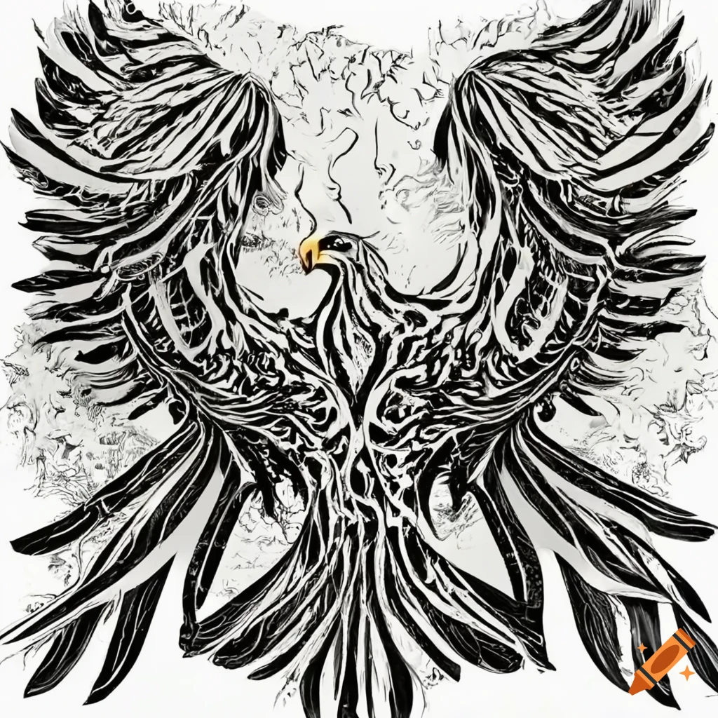 Tree of life, symbolic, white background, thunder eagle on top
