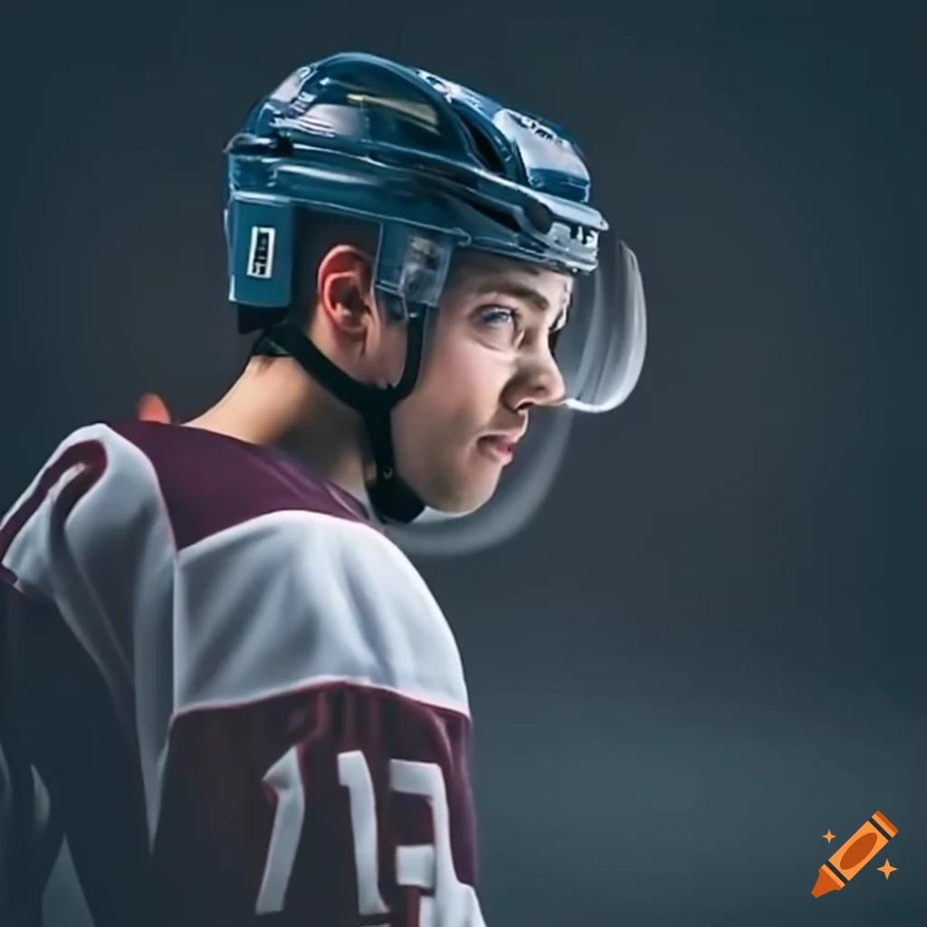 A hockey player sitting down for an interview on Craiyon