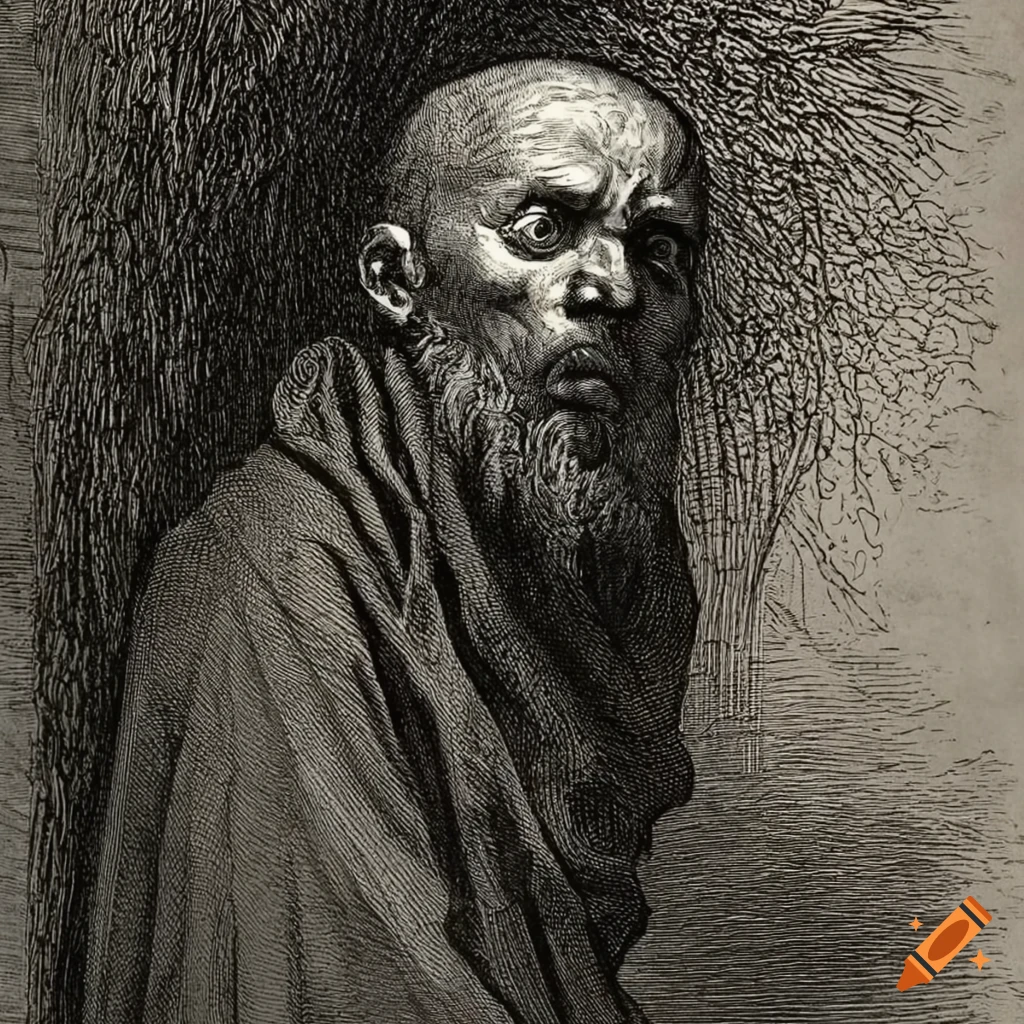 Monk staring into a void, etching, highly detailed, gustave dore on Craiyon