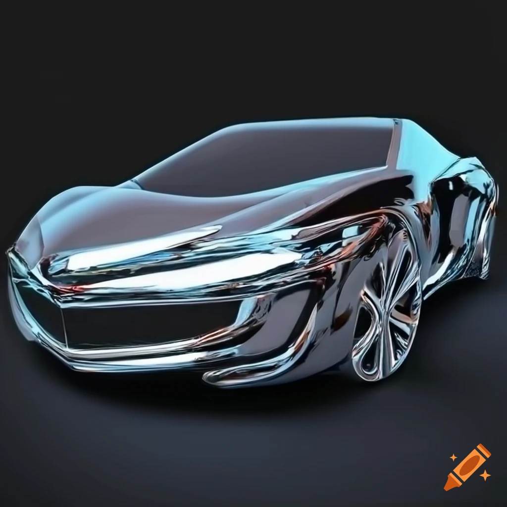 Display a car made out of 3d photo realistic highly polished chrome ...