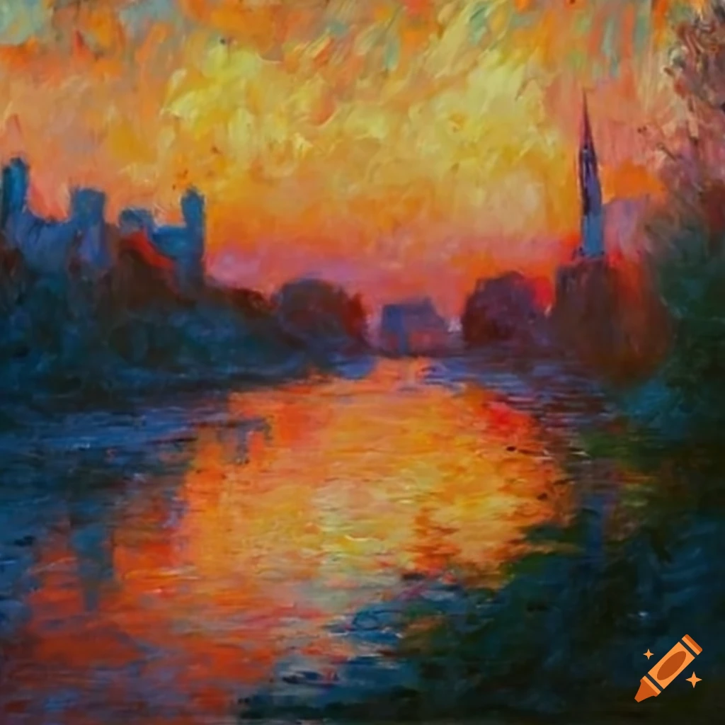 Painting of a cityscape by monet, featuring beautiful morning light