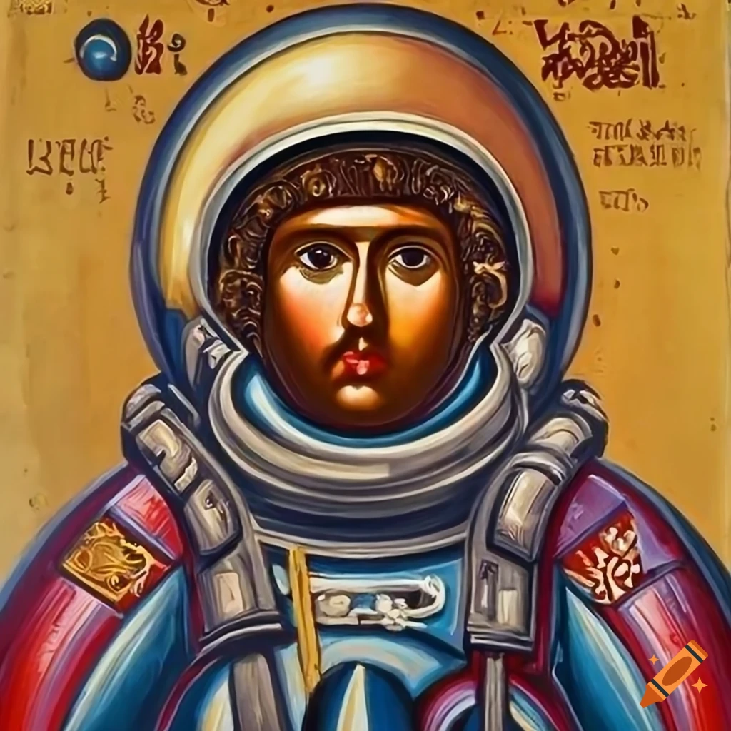 Greek orthodox byzantine icon painting of astronaut on Craiyon