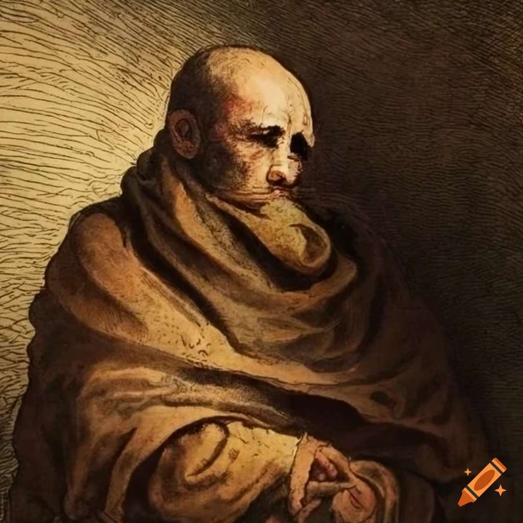 Monk staring into a void, etching, highly detailed, gustave dore on Craiyon