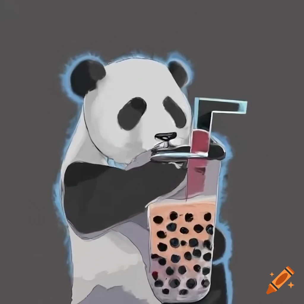 A panda drinking a milk tea boba in the mountain on Craiyon