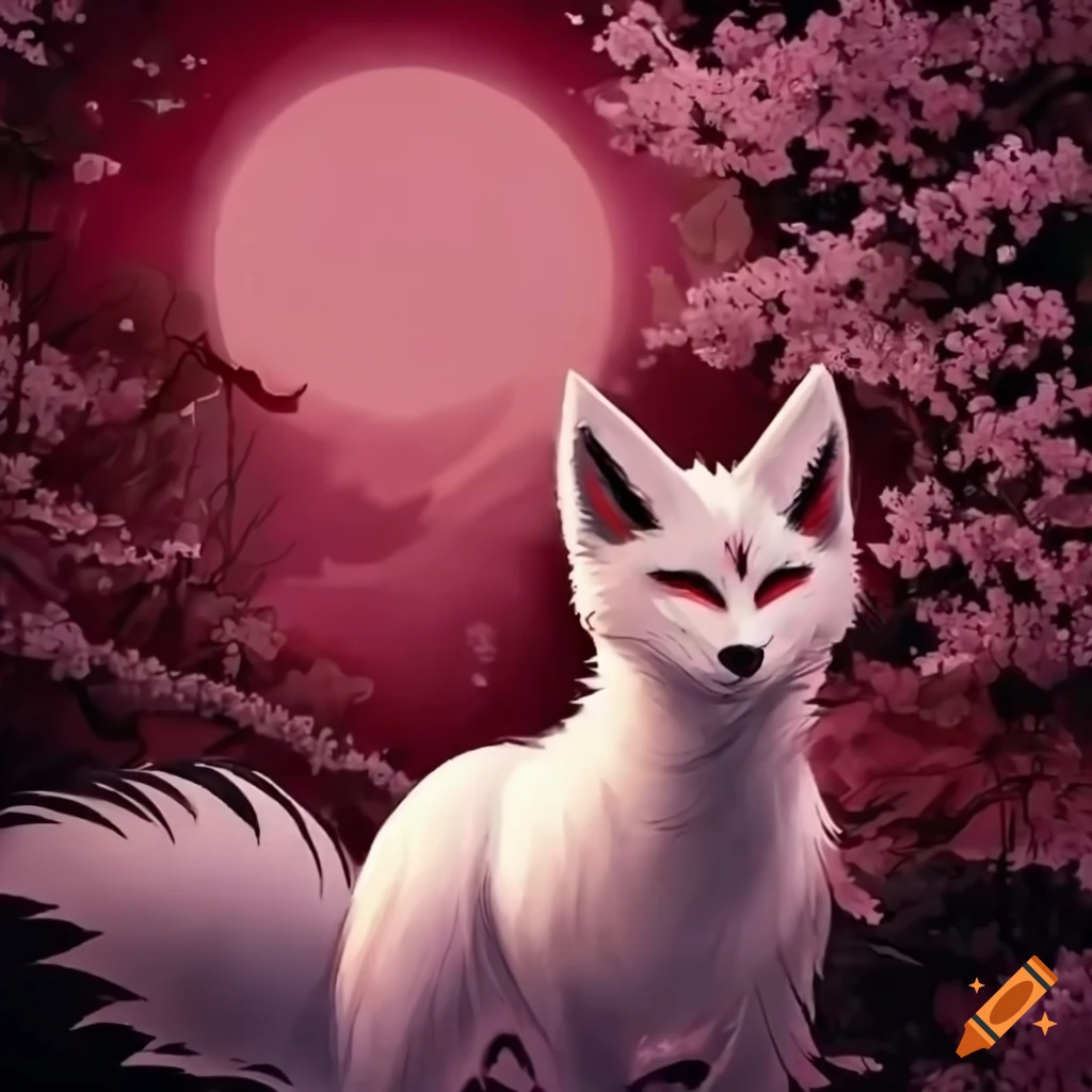 A stunning kitsune surrounded by cherry blossoms on Craiyon
