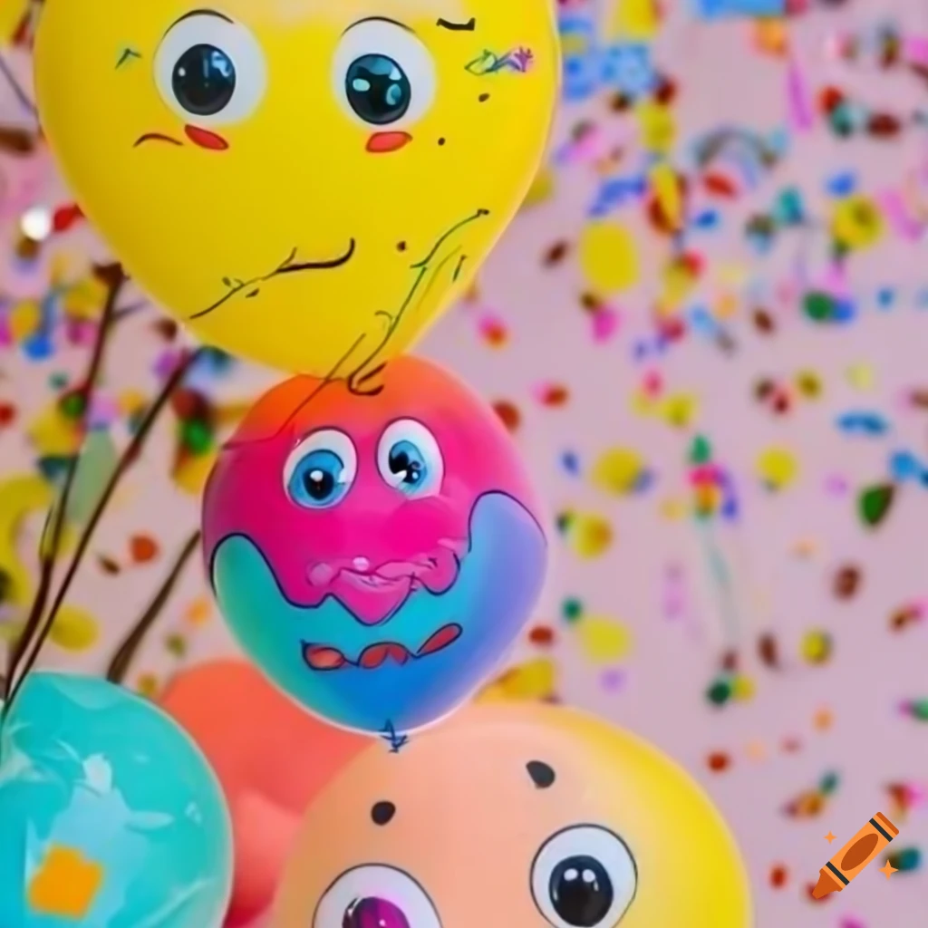 Smiling cartoon multicolor balloons with face of cartoon moth among ...
