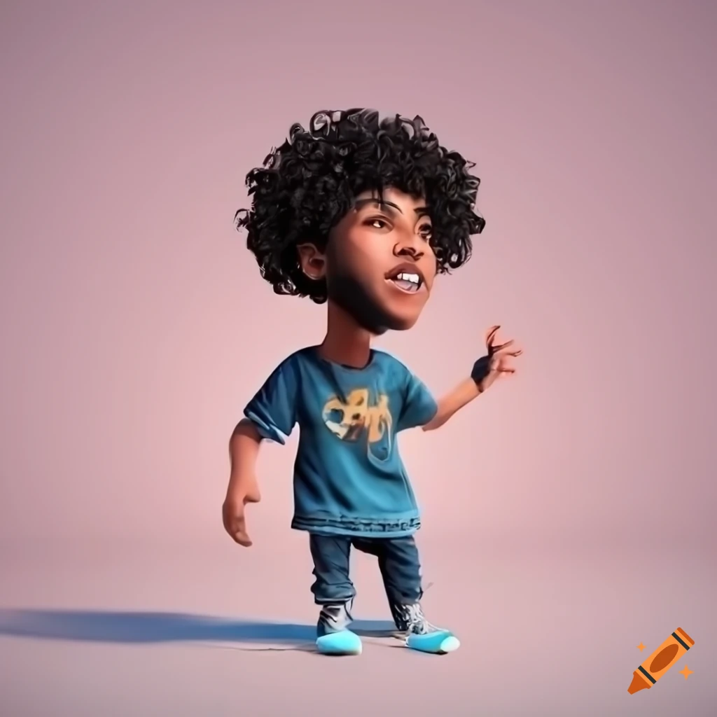 Full body, 3D, Ultra HD, cartoon, black curly short hair, brunette skin ...