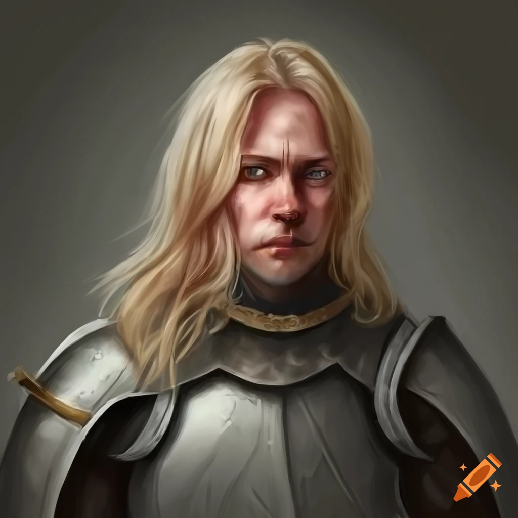 Realistic portrait of a blond, long-haired knight with a longsword on ...