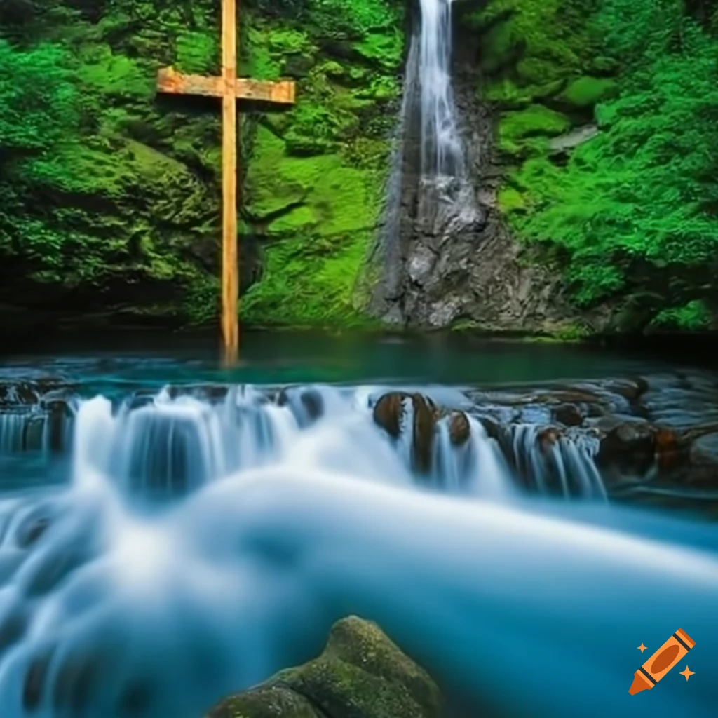 Cross in a waterfall on Craiyon