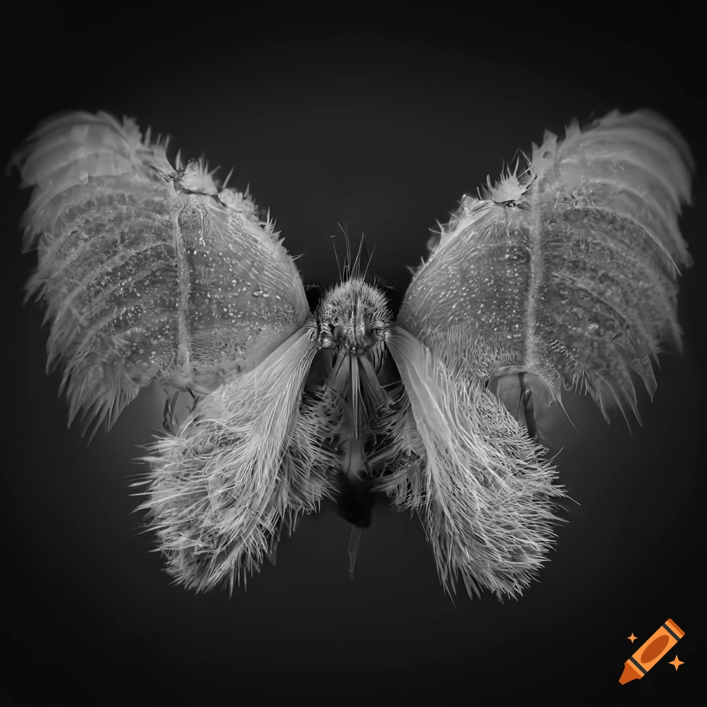 Many insect hairy wings raster electron microscope photo hires monochrome
