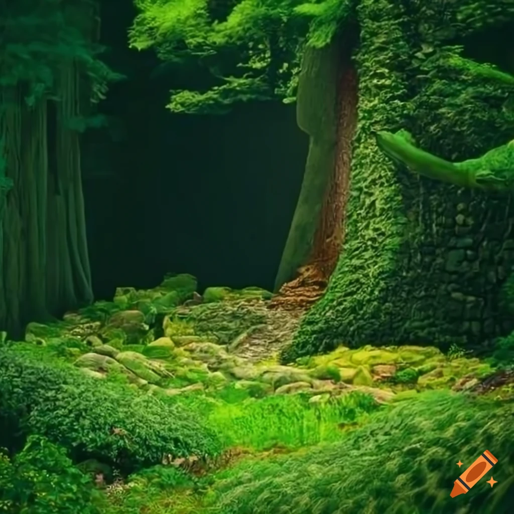 Create the photo of a small, cozy place in the middle of a large, green ...