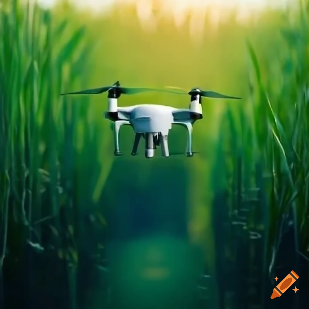 Drone flying a sugar cane crop