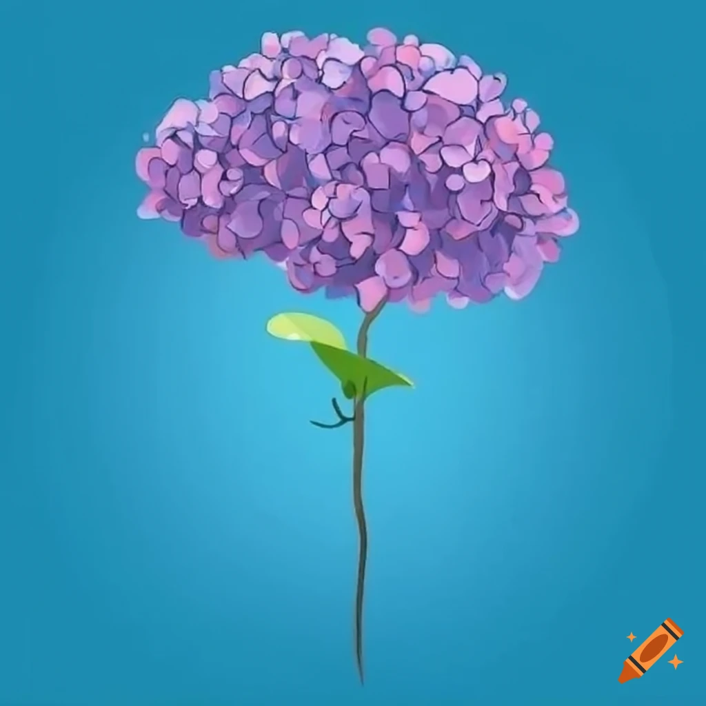 Long hydrangea stem in the style of classic disney animation