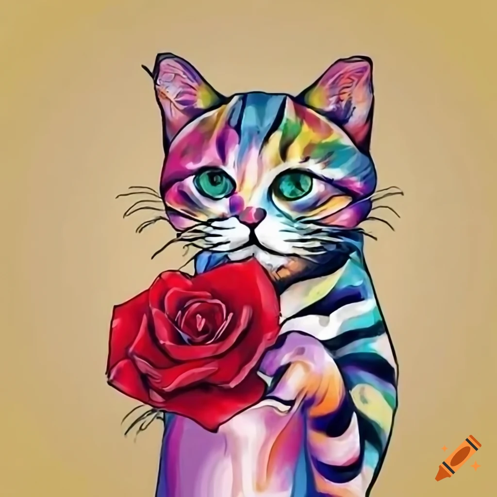 A cat holding a red rose on Craiyon