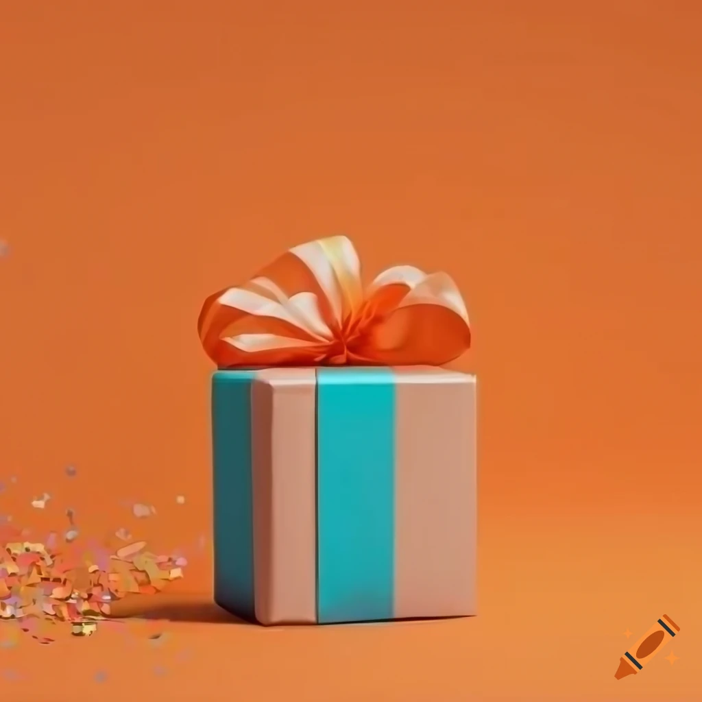 Orange background with many gift boxes of different sizes and colors ...