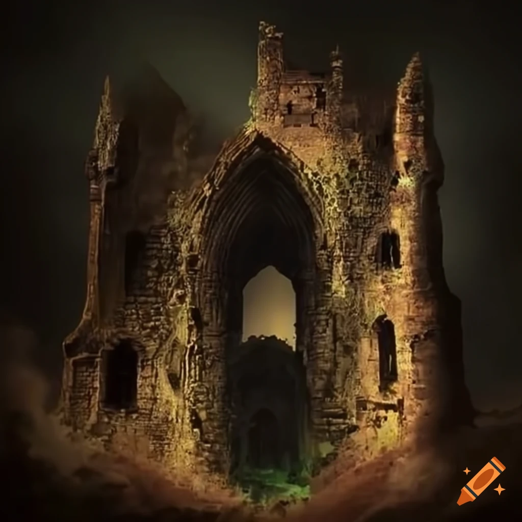 Mysterious castle ruins on Craiyon