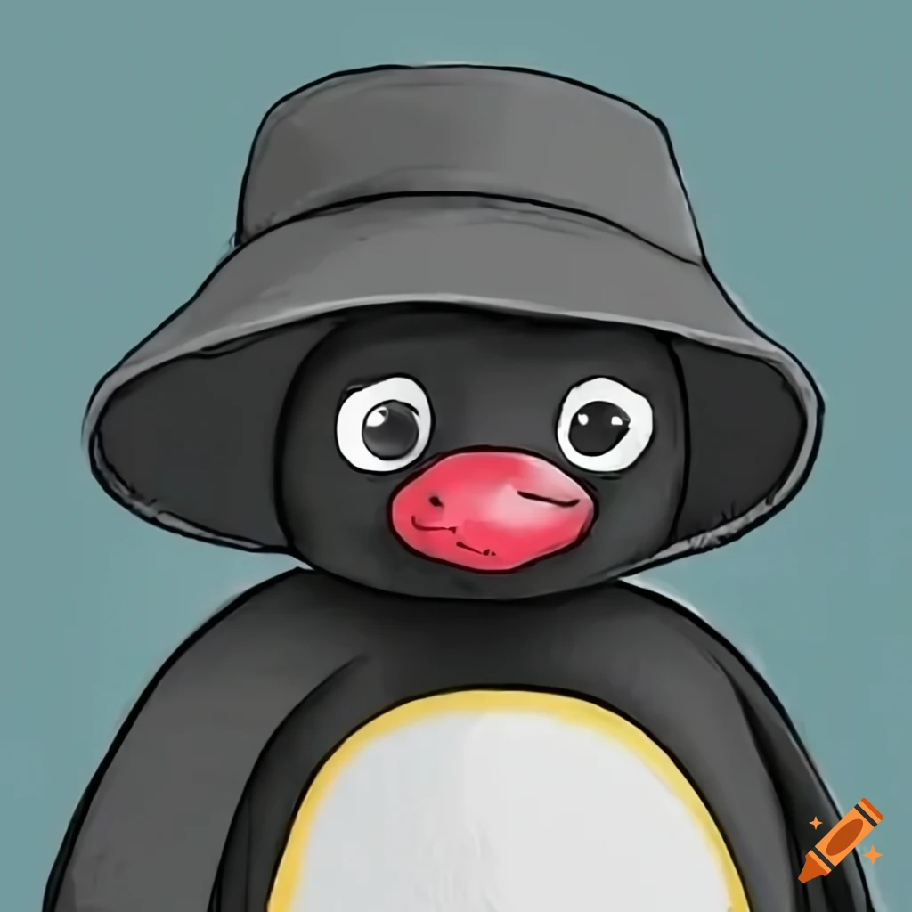 Pingu wearing a bucket hat