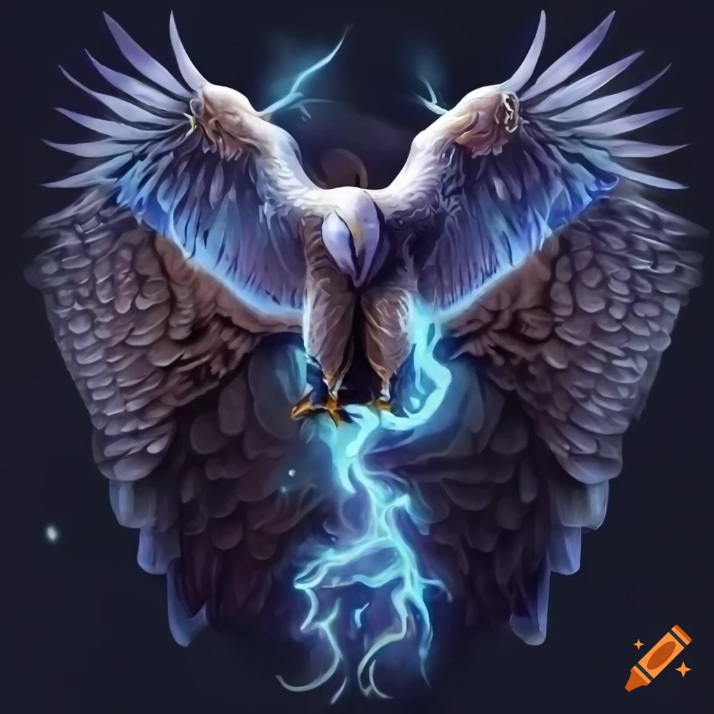 Tree of life, symbolic, white background, thunder eagle on top