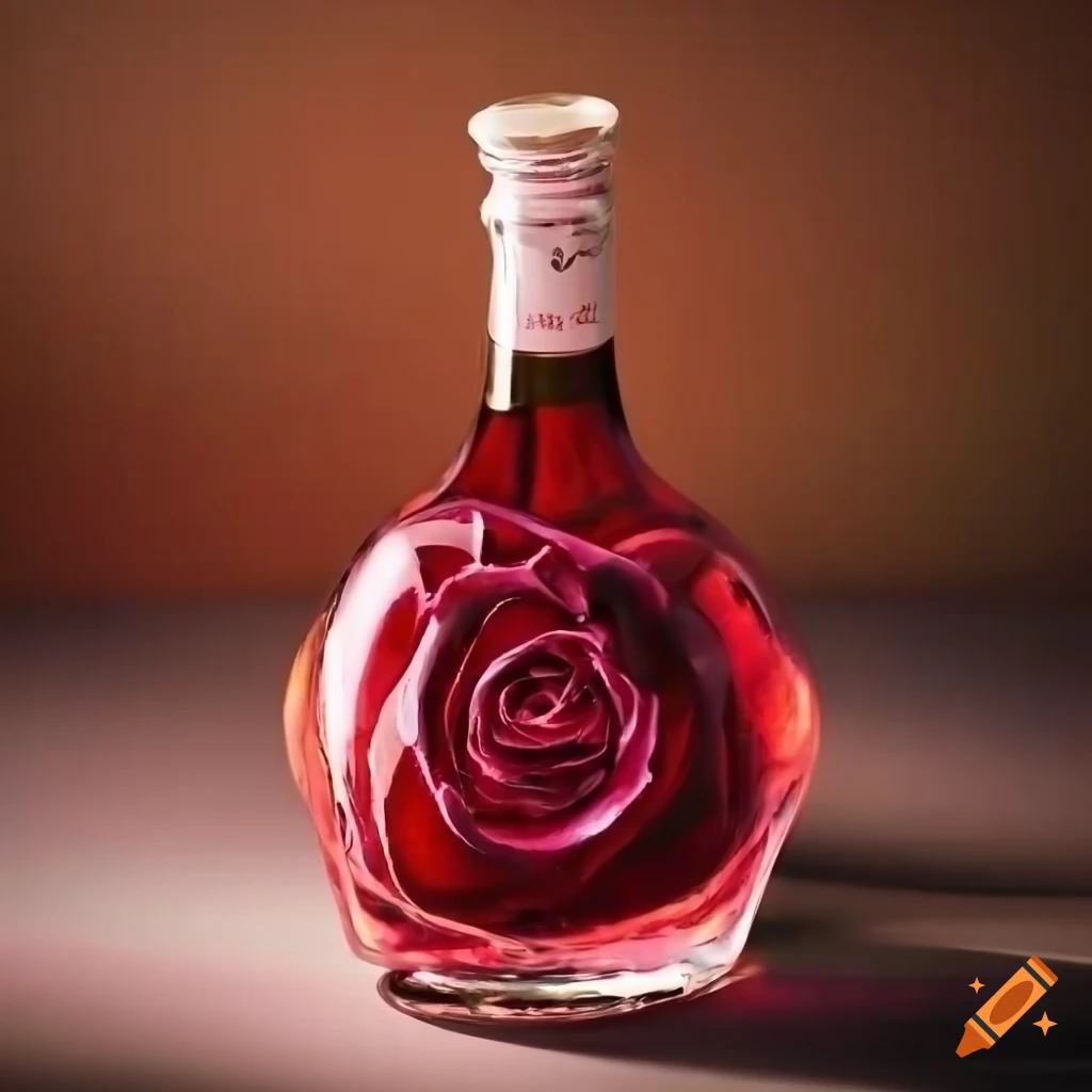 Pink and red brandy glass bottle in the shape of a blooming rose with a ...