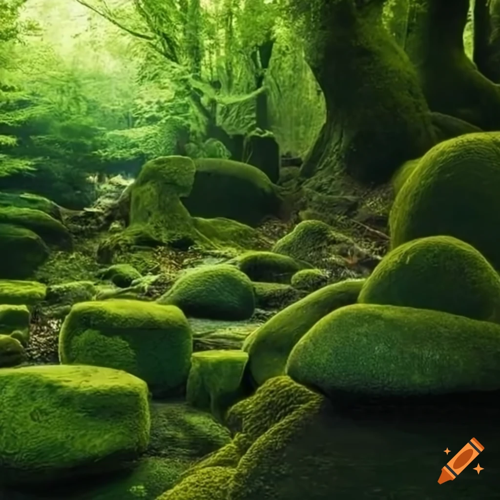 Create the photo of a small, cozy place in the middle of a large, green ...