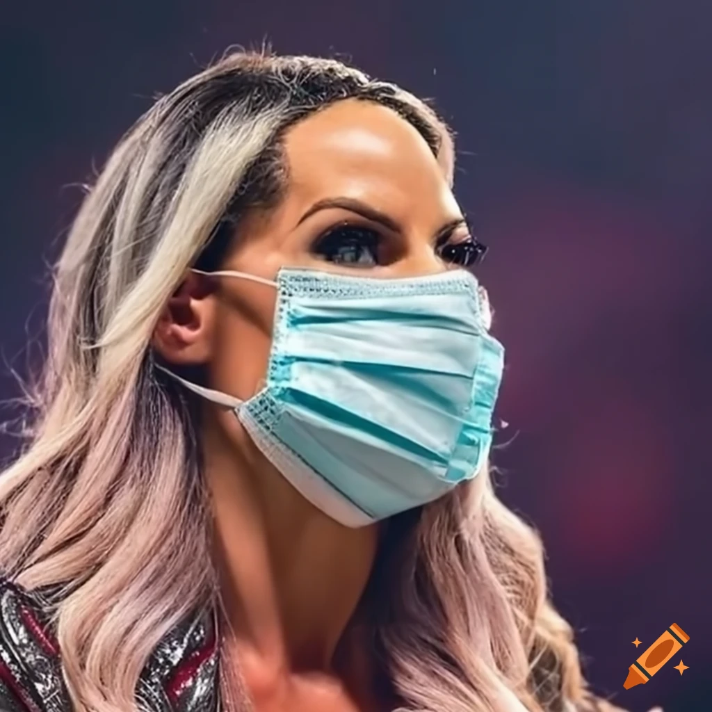 WWE Trish Stratus wearing a surgical mask during COVID pandemic on Craiyon