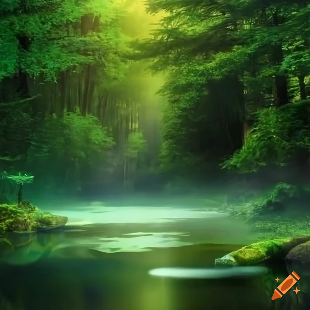 Realistic photo forest with pond on Craiyon