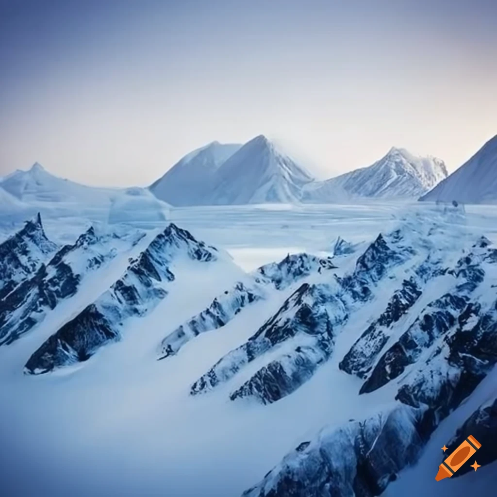 A realistic photo of an icy mountain range on Craiyon