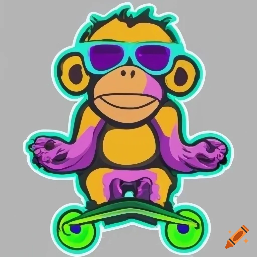 Svg sticker, purple monkey wearing neon colored clothing and sunglasses ...