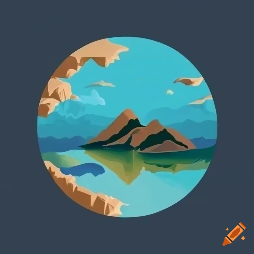 Circular artwork of lake mountain landscape immersive illustration ...