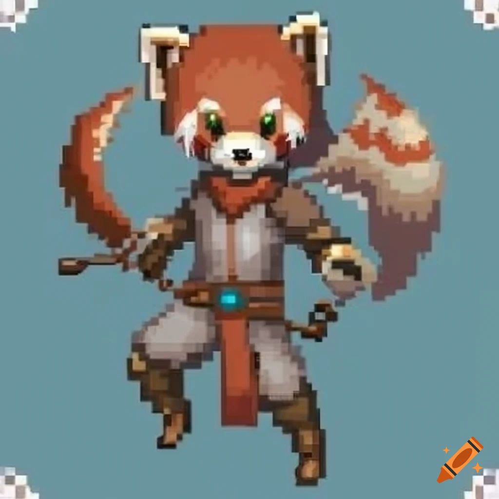 Red panda hero sprite from heroic fantasy genre pixelart png on Craiyon