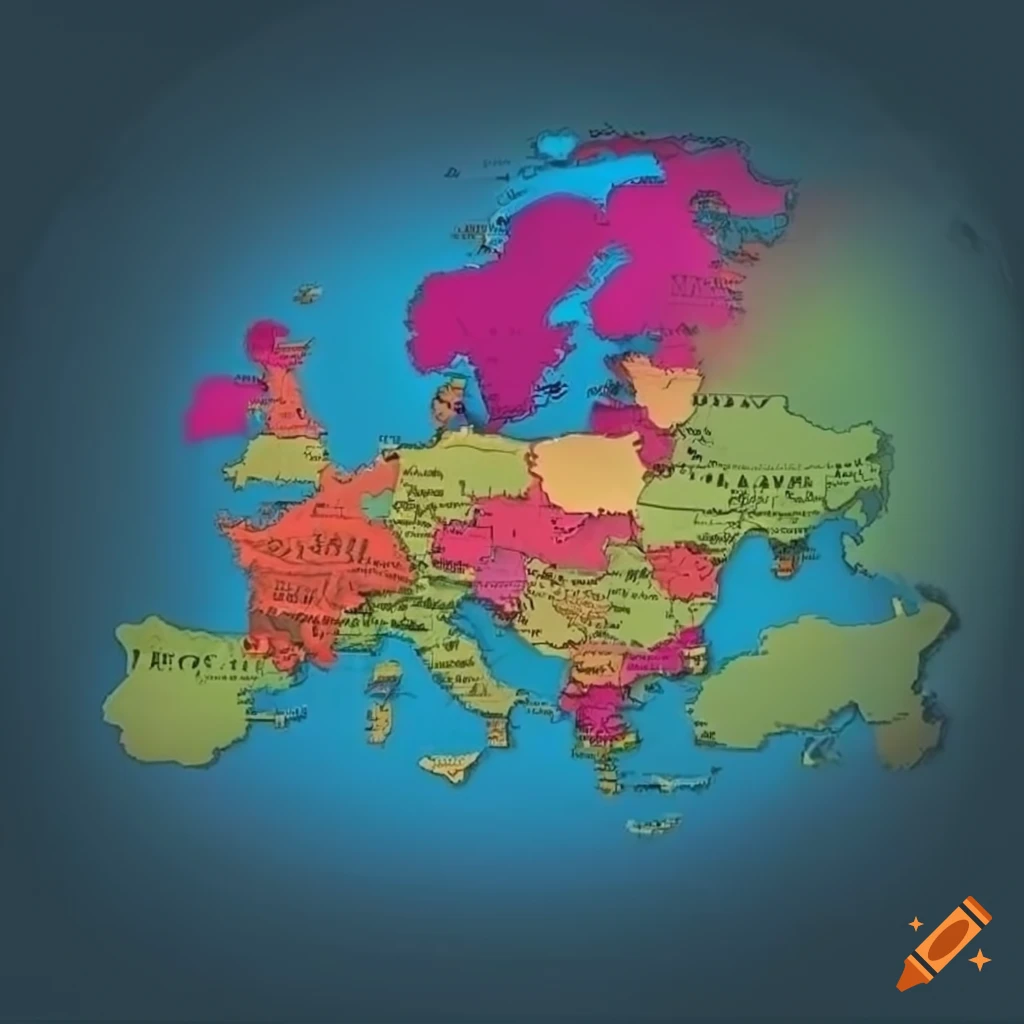 Map of europe with labels on Craiyon