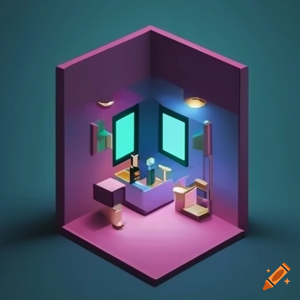 Tiny isometric cube room if it was a perfume bottle
