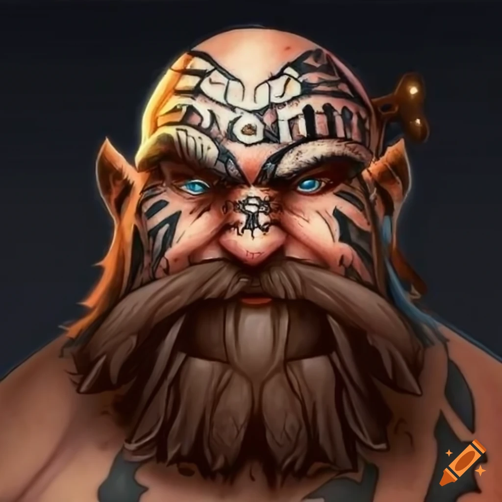 Male dwarven artificer with samoan face tattoos on Craiyon