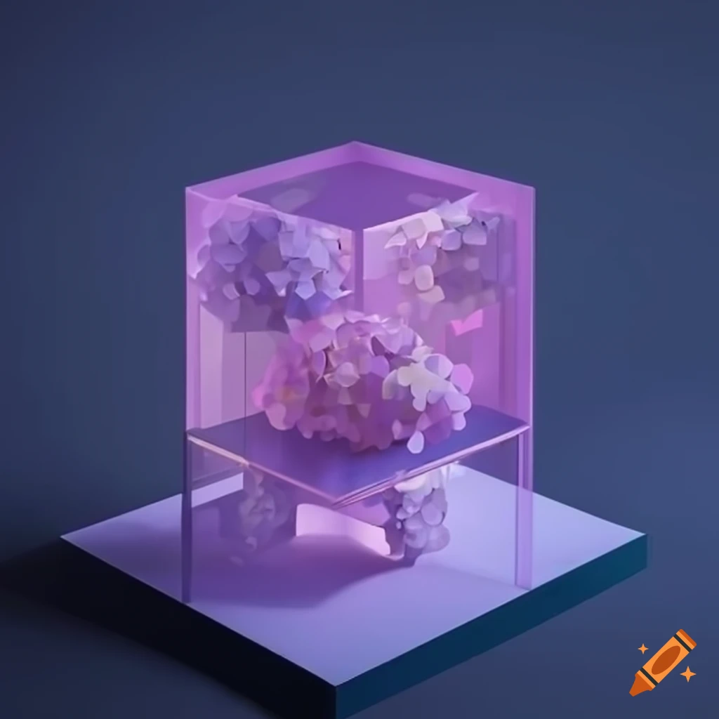 A soothing jelly isometric cube living space inspired by hydrangeas