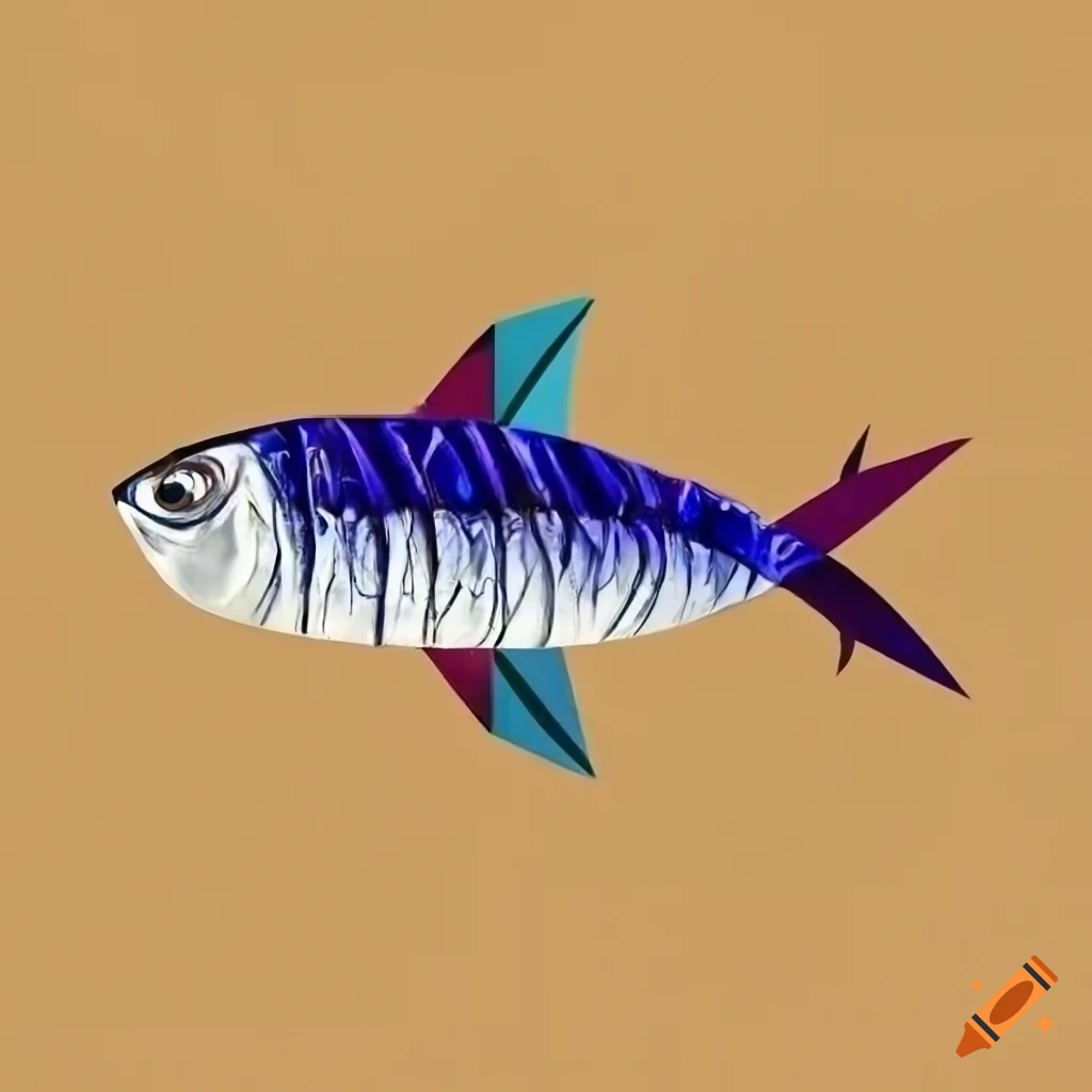 Picasso-style sardine fish in geometric digital art