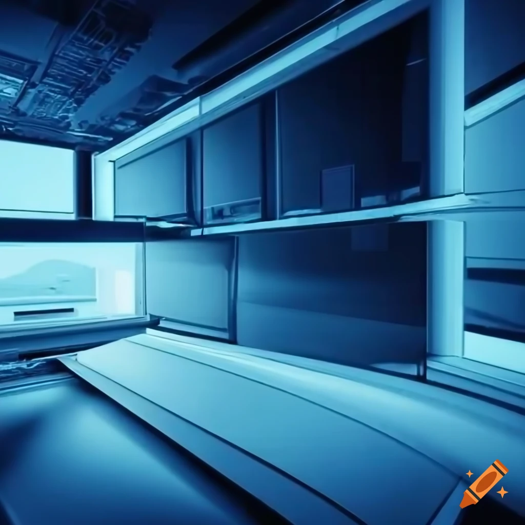 Futuristic office background with a desk in low part of image