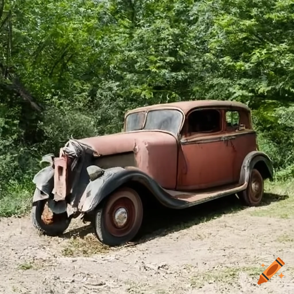 Scruffy old car driving past slowly on Craiyon