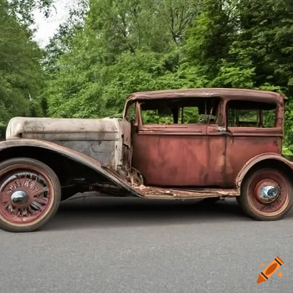Scruffy old car driving past slowly on Craiyon