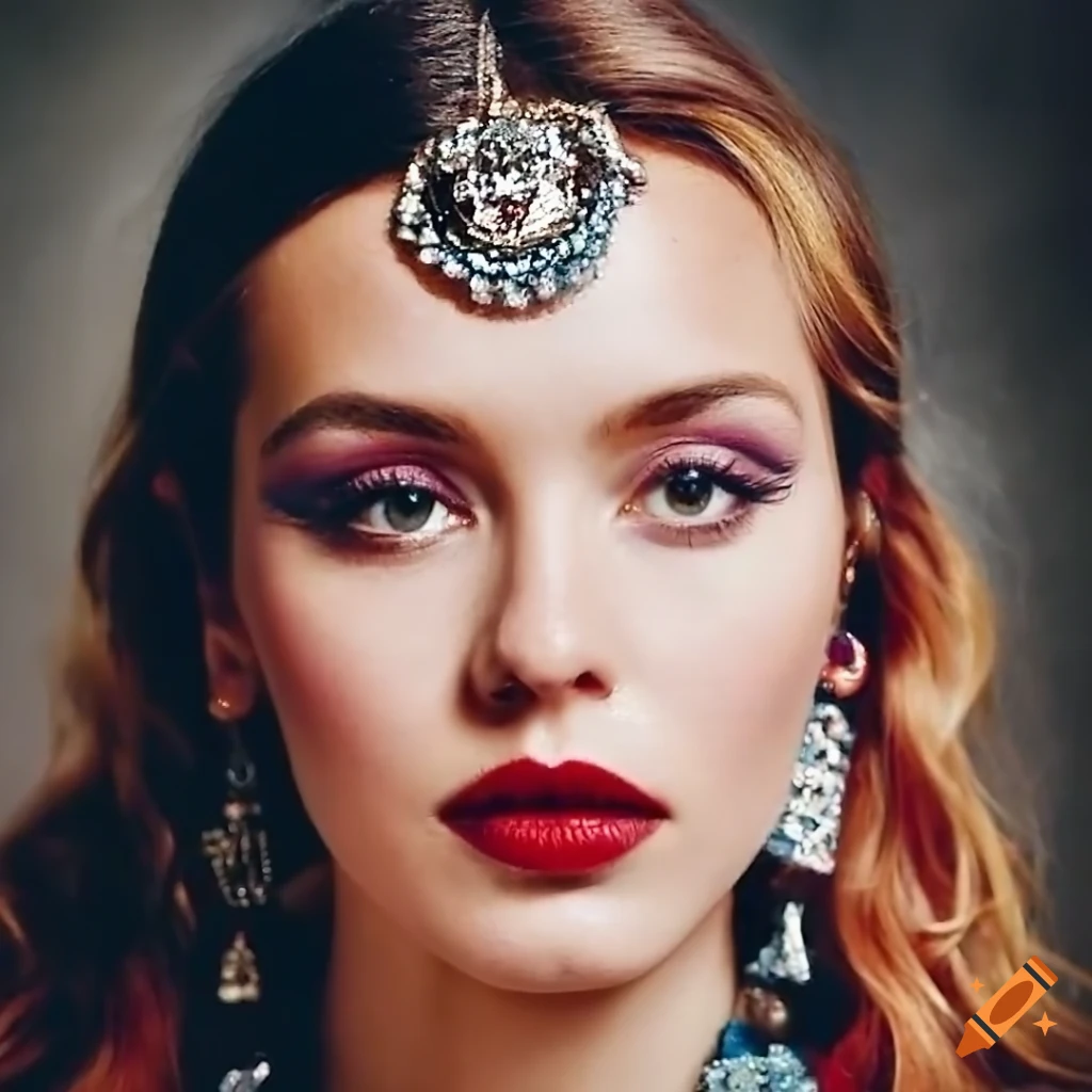 Intricate closeup portrait of exotic, high fashion, young female ...