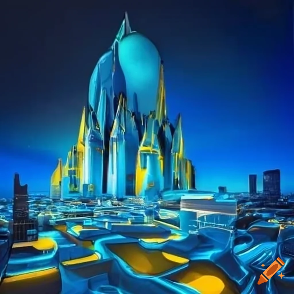 Futurist giant city weird design complex structures yellow strange ...