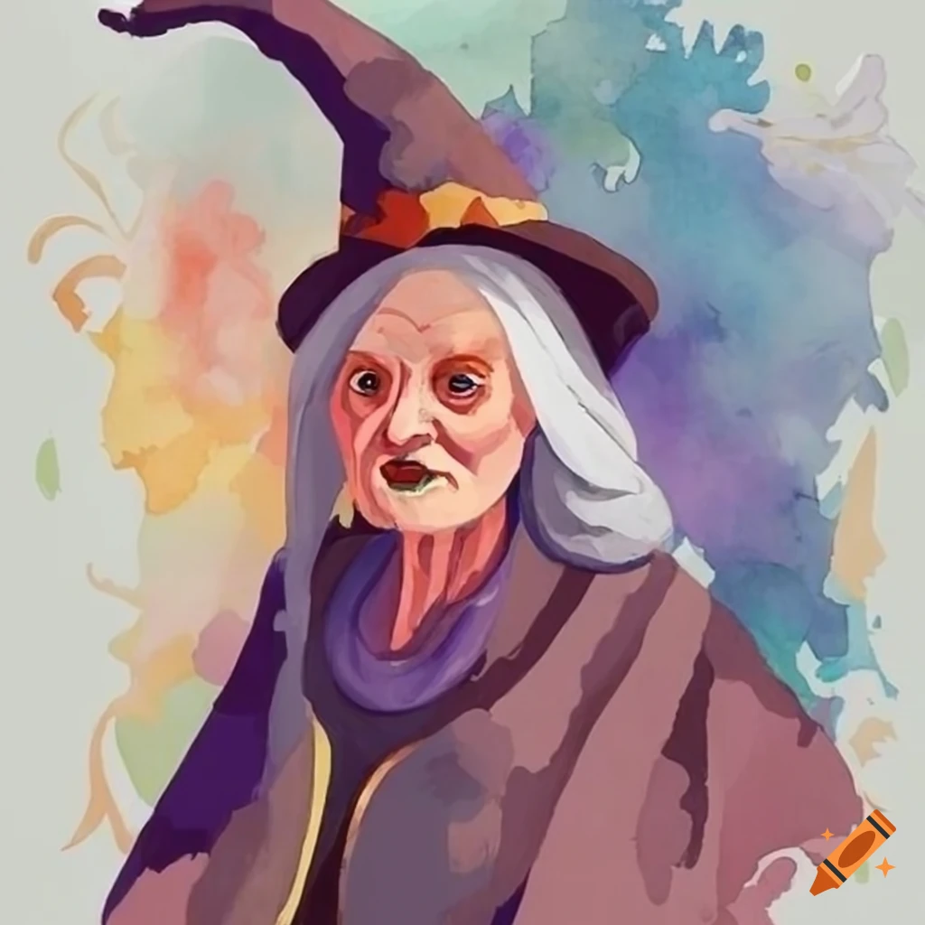 Old female wizard wearing a hat on Craiyon