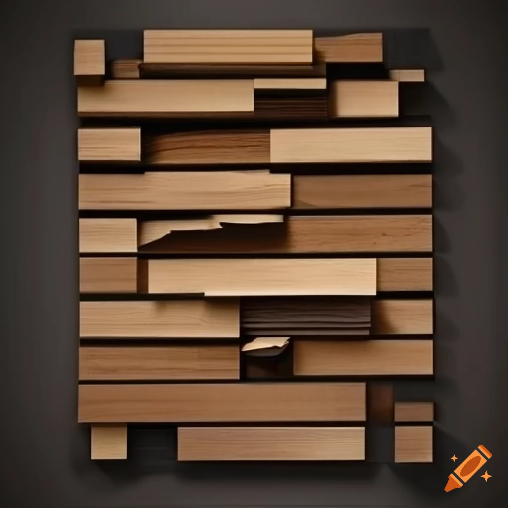 Wall art of wood pieces in 3d on Craiyon