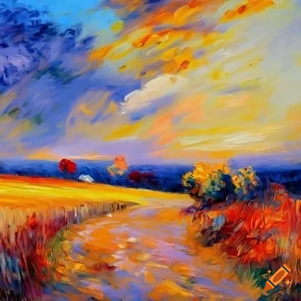Countryside fields in renoir style oilpainting