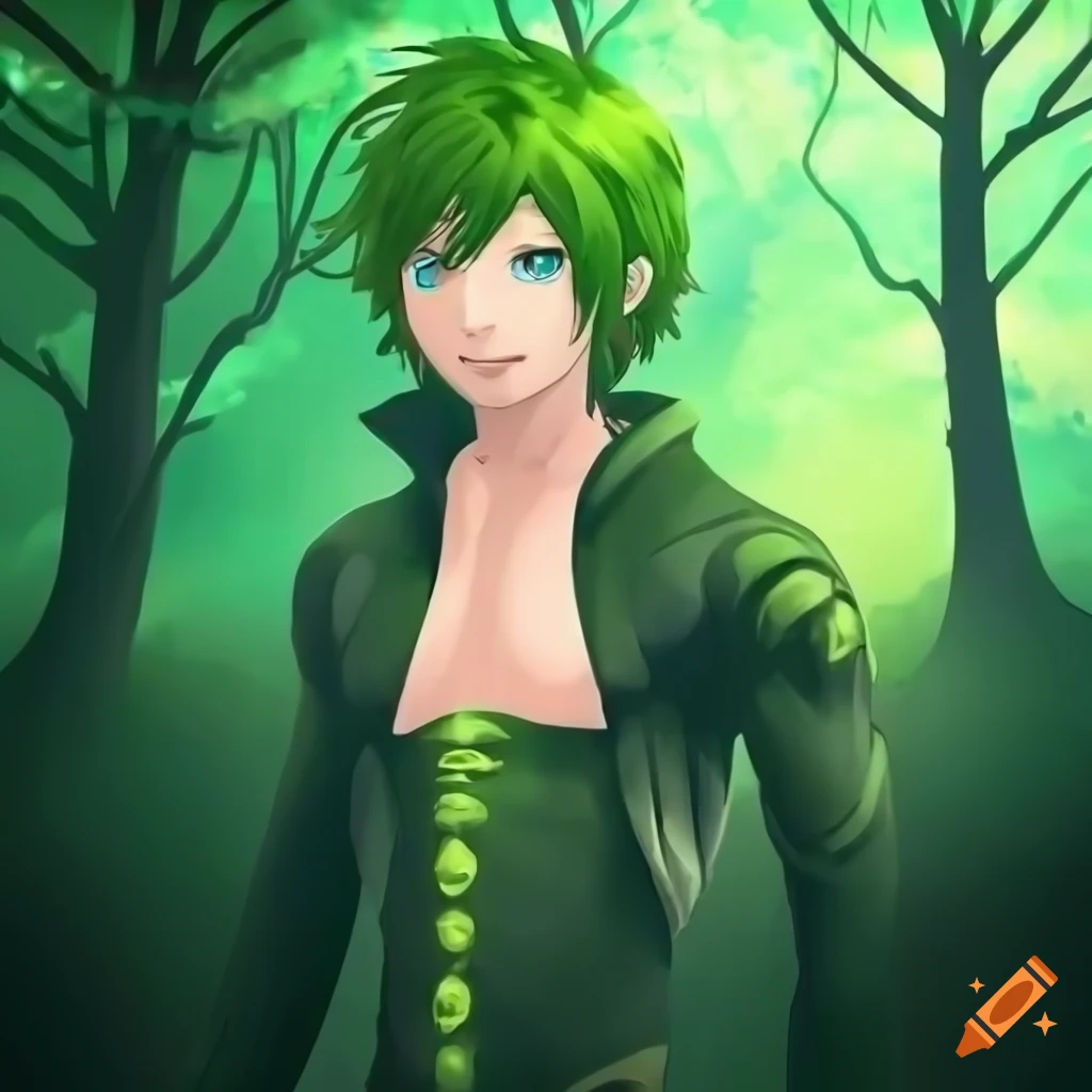Humanoid male anime green dragon with wings on back and stand up on two ...